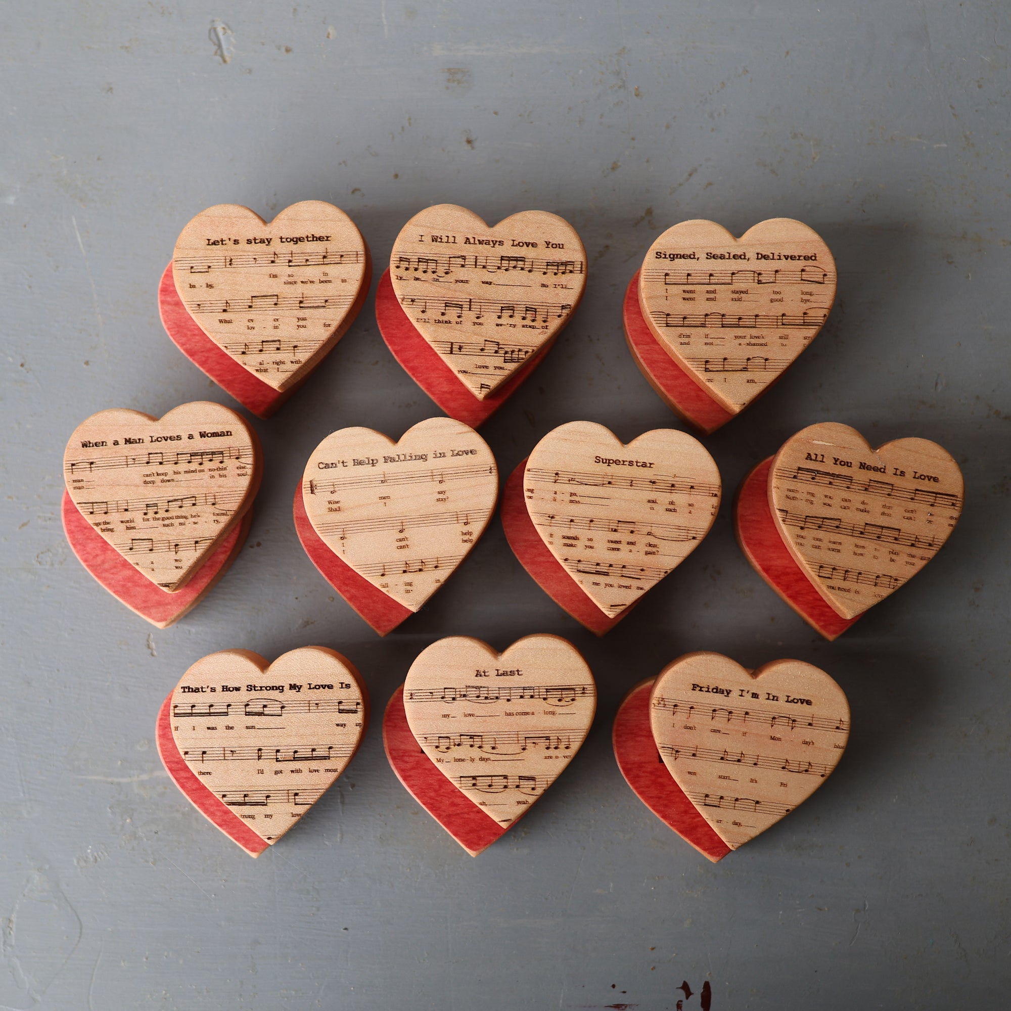 Engraved Love Song Hearts – Dennehey Design Co.